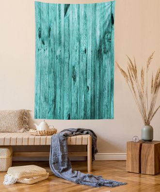 Abakuhaus Blau Wandteppich und Tagesdecke, Antik Holz Textur aus Weiches Mikrofaser Stoff Waschbar ohne Verblassen Digitaldruck, 140 x 230 cm, Türkis und Blau