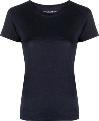 Majestic Filatures Femme, Tops, Bleu, Taille: 40 FR T-shirt &agrave; manches courtes et col rond