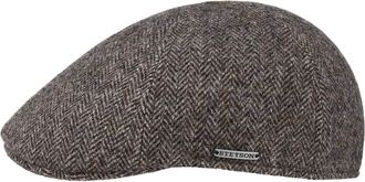Stetson Texas Herringbone Cap - Schieberm&uuml;tze Herren - Flatcap mit Baumwollinnenfutter - Schirmm&uuml;tze Herbst/Winter - Herrenm&uuml;tze grau 54-55 cm