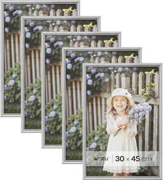 Woltu Lot de 5 Cadre Photo 30x45cm Cadre en Bois Massif avec Passe Partout, Suspendre Horizontalement ou Verticalement, Décoration Murale ou sur Table, Arge