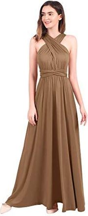 Ibtom Robe longue convertible pour femme - Robe de soirée, de bal, de mariage, de cocktail - Marron - Medium