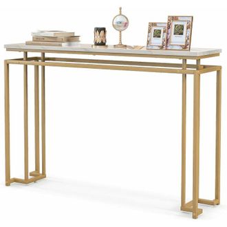 Costway Konsolentisch Marmor Optik, Flurtisch schmal, Beistelltisch mit Metallrahmen, Eingangstisch f&uuml;r Eingangsbereich, Wohnzimmer, Flur, 120 x 30 x 80,5