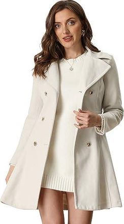Allegra K Manteau long dhiver pour manteaux à double boutonnage contrastés pour femmes Blanc crème XL