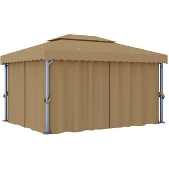 vidaXL Vidaxl - Tonnelle avec rideau 4x3 m Taupe Aluminium