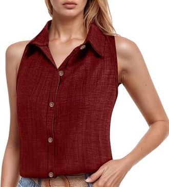 Generic D&eacute;bardeur Femme Maillot De Corps Gilet &agrave; Boutons avec col pour Un Style d&eacute;contract&eacute; et Chic, Alliant &eacute;l&eacute;gance et Confort pour Les journ&eacute;es ensoleill&eacute;e