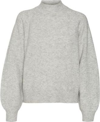 Vero Moda Vmleaf Ls Pull &agrave; col Haut Ent Tricot, Gris Clair chin&eacute;, S Femme