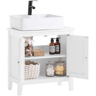 SoBuy Sobuy - Meuble Sous-Lavabo Dessous de lavabo ou Evier Meuble de Salle de Bain Vasque &agrave; 2 &eacute;tages et 2 portes -Blanc FRG202-W