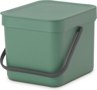 Brabantia Sort & Go Abfalleimer mit Deckel 6 L (dunkelgrün), platzsparender Biomüll Behälter, abnehmbarer, feststellbarer Deckel, leicht zu reinigender kleiner 