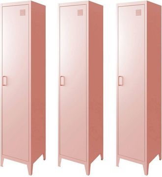 Sweeek Armoire chambre en m&eacute;tal rose. 4 espaces de rangement. L 180 x l 38 x H 38cm