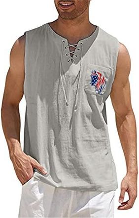 Generic Chemise en coton et lin pour homme - Chemisier dentra&icirc;nement pour homme - Printemps et &eacute;t&eacute; - Hauts d&eacute;contract&eacute;s - Sans manches - D&eacute;bardeur en coton - 