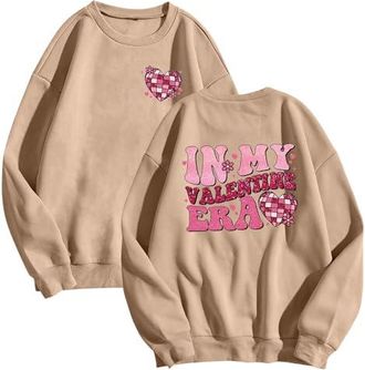 Generic 2026 - Sweat-shirt d&eacute;contract&eacute; &agrave; col rond et manches longues pour femme - Pour la Saint-Valentin, kaki, M