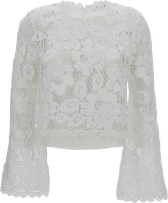 Self Portrait Femme, Blouses et Chemises, Blanc, Taille: 38 FR Crochet Lace Top