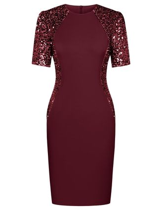 Grace Karin Kleid Damen Cocktail Paillettenkleider Party Kleider Damen Vintage Kleider Weinrot S