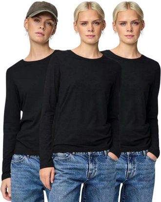 Pieces Langarmshirt Basic Rundhalsshirts im 3er Pack