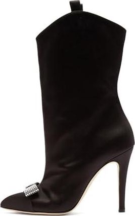 Generic Bottines Courtes &agrave; Talons Hauts et Bout Pointu avec Noeud Papillon pour Femme, Chaussures &eacute;l&eacute;gantes &agrave; Enfiler &agrave; Talon Aiguille, Bottes Mi-Mollet Unies