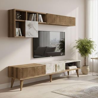 Dmora Wohnwand Gemini 180x35x40 cm Braun 11 B&ouml;den 5 T&uuml;ren