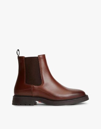 Tommy Hilfiger Chelsea-Stiefel aus Leder mit gepr&auml;gten Noppen in Braun