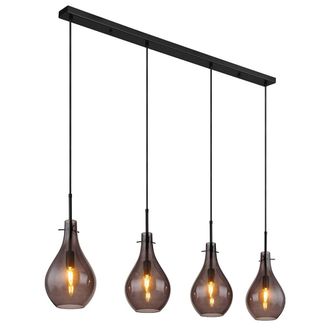 Globo Lighting H&auml;ngeleuchte Rauchglas Pendelleuchte 4-Flammig Glas Esszimmerlampe h&auml;ngend, Metall, 4x E14 Fassung, LxBxH 110x18x120 cm