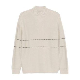 Emporio Armani Homme, Pulls, Beige, Taille: S Pull en Tricot Ray&eacute; &agrave; Col Montant