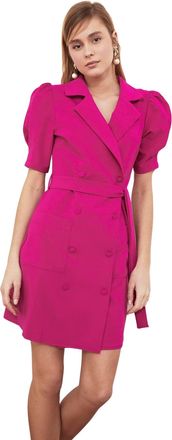 Trendyol Frauen Mini Jackenkleid Regular Fit Gewebte Kleid, Rosa, 36 EU