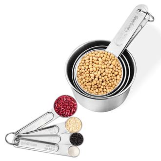 Generic Edelstahl-Messbecher- und L&ouml;ffel-Set, K&uuml;chenhelfer aus Metall zum Backen und Kochen, passend f&uuml;r die meisten Gew&uuml;rzgl&auml;ser (8)