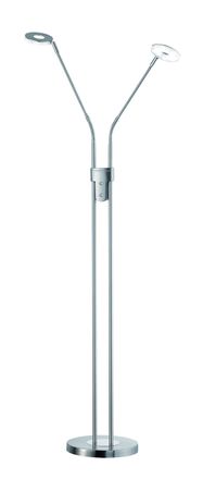 Fischer & Honsel Stehleuchte Dent, 2x LED 6 Watt, Matt, Nickelfarben, 3 Stufen CCT, Stufenlos Dimmbar, Flexarme, 40108, 25x25x150cm (LxBxH), 1600 Lumen, 2700K/ 3350K/ 