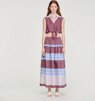 Sandro Chemise courte en coton &agrave; rayures