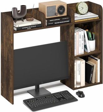 Furinno Classic Schreibtischaufsatz, 5 Regalb&ouml;den Schreibtisch-Aufsatz mit Monitorablage, Desktop-B&uuml;cherregal-Organizer, f&uuml;r Homeoffice, Wohnzimmer, Bernstein