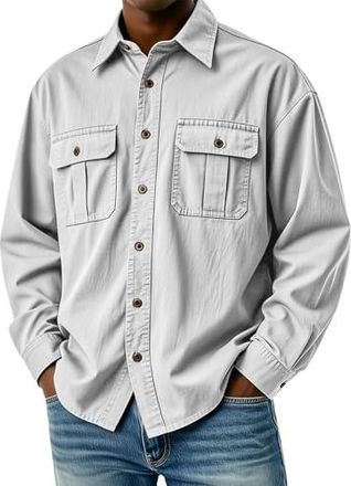 Generic Chemise d&eacute;contract&eacute;e &agrave; manches longues pour homme - Chemise de travail r&eacute;sistante &agrave; boutons - Style r&eacute;tro vieilli - Coupe d&eacute;contract&eacute;e - Pour la rando