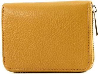 modamoda.de P04 Portefeuille pour femme, en cuir véritable, court, style italien, jaune moutarde, Small