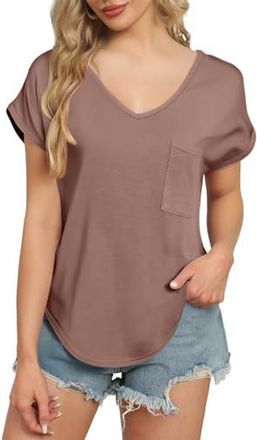 Generic Tee Shirt Femme Grande Taille Occasionnelles Chic Tshirt Top Manche Courte &Eacute;t&eacute; Ample Basique T-Shirt Sport Blanc Col en V Haut Blouse &Agrave; Manche Courte 