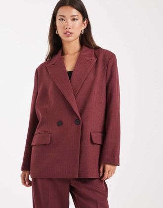 Vero Moda Zweireihiger Blazer in Burgunderrot mit Fischgr&auml;tmuster, Kombiteil