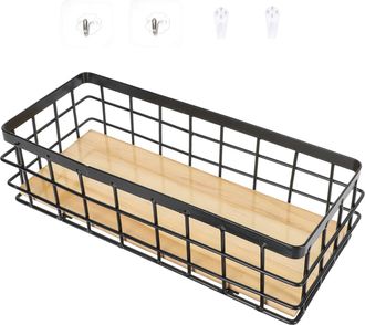 BESPORTBLE Robuster Wandkorb aus Eisen mit Holzbrett Dekorativer Aufbewahrungskorb f&uuml;r K&uuml;che Bad und Wohnzimmer Gro&szlig;er Stauraum Platzsparend Moderner Organizer f