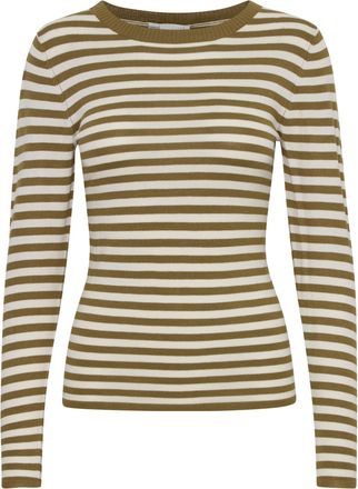 Ichi IHDIANE Damen Langarmshirt Strickpullover Feinstrick Pullover mit Rundhals Gemustert Slim fit, Größe:M, Farbe:Lizard/Almond Milk Stripe (203326)