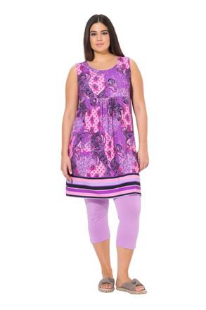 Ulla Popken Damen große Größen Übergrößen Plus Size Jersey-Minikleid, Paisley, A-Linie, Rundhals, ärmellos kräftiges pink 46+ 829368800-46+