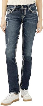 Silver Jeans Co Suki Mid Rise Curvy Fit Straight Leg Jeans, D&eacute;lav&eacute; fonc&eacute; Vintage avec Point de Lurex, 30 W/30 L Femme