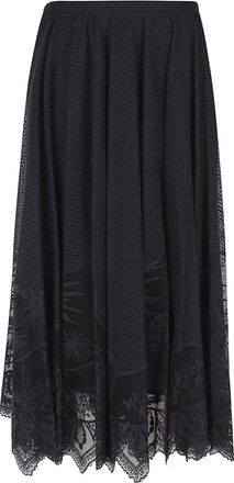 Fabiana Filippi Femme, Jupes, Bleu, Taille: 36 FR Jupe &eacute;vas&eacute;e en dentelle avec broderie feuillage