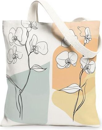 Generic Sac fourre-tout en toile avec fleurs dorchid&eacute;es printani&egrave;res pour le shopping, 33 x 38 cm, motif floral r&eacute;tro du milieu du si&egrave;cle, sac d&eacute;picerie r&eacute;uti
