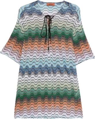 Missoni Zigzag Strickkleid mit Schn&uuml;rung - - Dresses - Damen - Mehrfarbig - XS