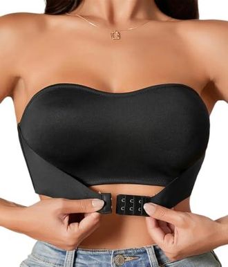 ORANDESIGNE Soutien-Gorge Bandeau Non Rembourré sans Bretelles Taille Plus T-Shirt pour Femme Soutien Gorge Antidérapant Soutien Gorge Invisible B Noir XL