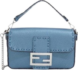 Fendi Pre-owned Sacoche Bandouli&egrave;re Mini Selleria Baguette en Cuir de Veau - Femme - Pre-owned - Bleu - Taille: ONE Size