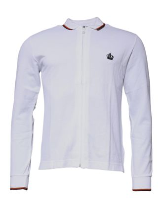 Dolce & Gabbana White Crown Men Full Zip Sweatshirt Sweater Cotton Silk Clothing