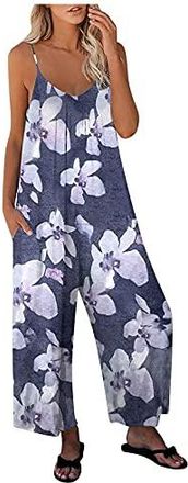 Generic Robes boh&egrave;me 2026 pour femmes, jambe, imprim&eacute; l&eacute;opard, combinaison tendance, bretelles, avec poches, bleu, M