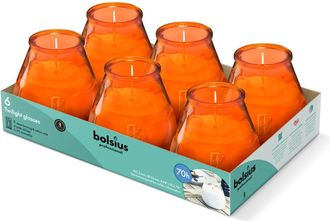 Bolsius Bolsius - Outdoorkerzen - 6 Stück - Im Glass - Orange - Brenndauer 70 Stunden - Ohne Palmöl - sauberes Abbrennen - Baumwolldocht
