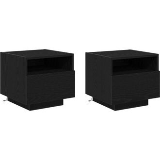 vidaXL Vidaxl - Nachttische mit LED-Lichtern 2 St&uuml;ck Schwarz Eichenholz 40x39x37 cm