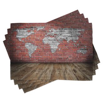 Abakuhaus Fernweh Platzmatten, Rustikale alte Grunge-Karte, Waschbare Stoff Esszimmer K&uuml;che Tischdekorations Digitaldruck, Grau Zimt