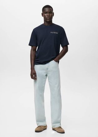 Mango T-shirt 100 % coton texte bleu indigo - Homme - XS - MANGO MAN