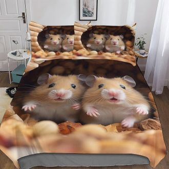 Generic Hamster Bettw&auml;sche 135x200 S&uuml;&szlig;er Hamster Bettw&auml;sche Set, 3D Bettbezug Set Weich Microfaser Bettbez&uuml;ge 2 Teilig Tiere Wendebettw&auml;sche f&uuml;r Einzelbett, m