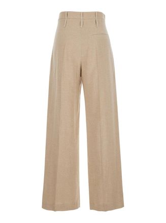 Tela Womens Trousers Front-Pleated Beige Linen Blend