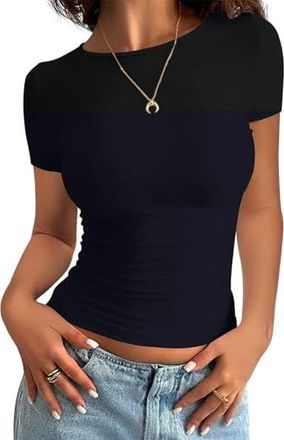 Minetom T-shirt slim fit basique à manches courtes crop top décontracté col rond Y2K tops été hauts stretch serré filles adolescentes streetwear vintage tenue